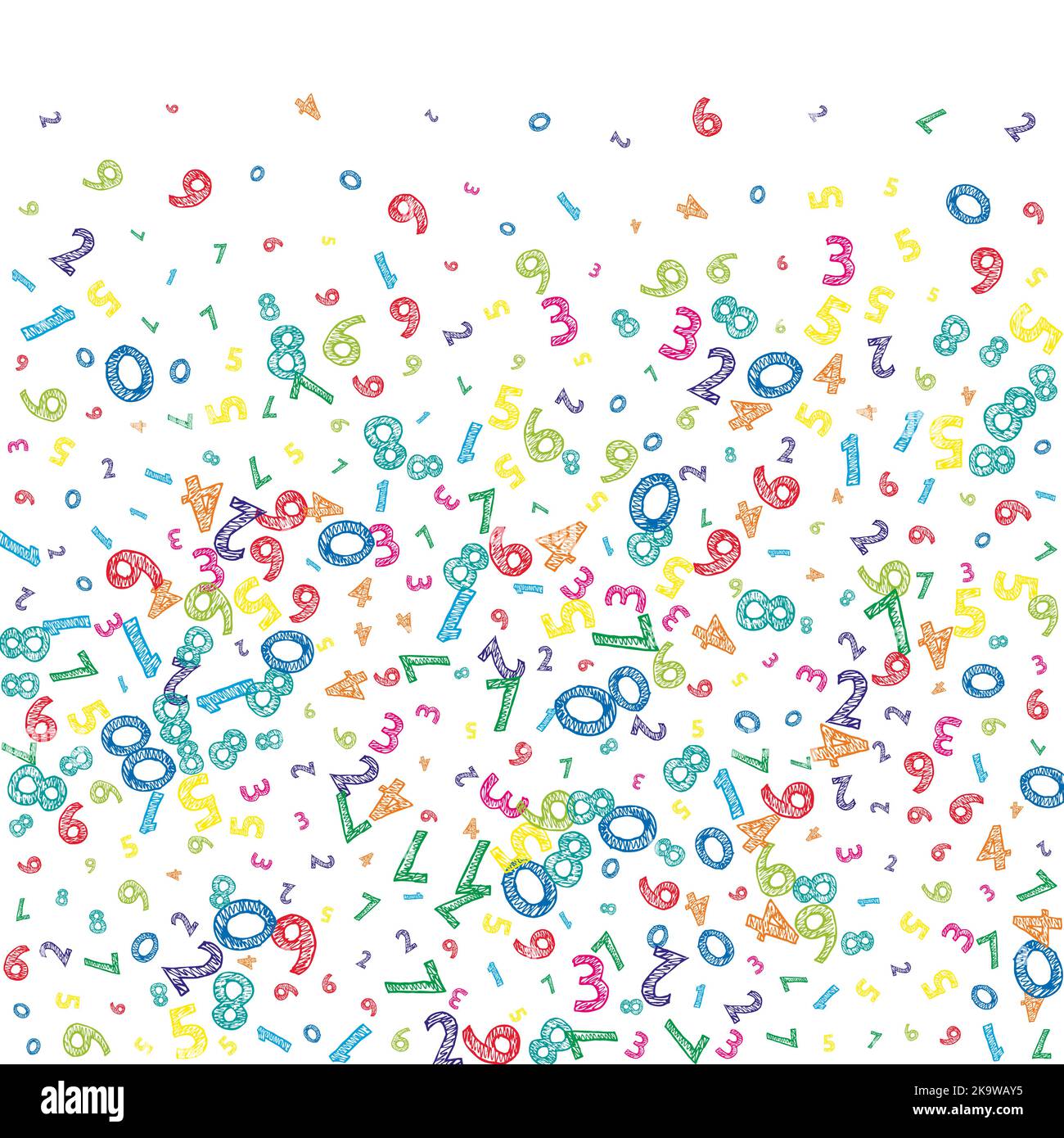 Falling colorful messy numbers. Math study concept with flying digits ...