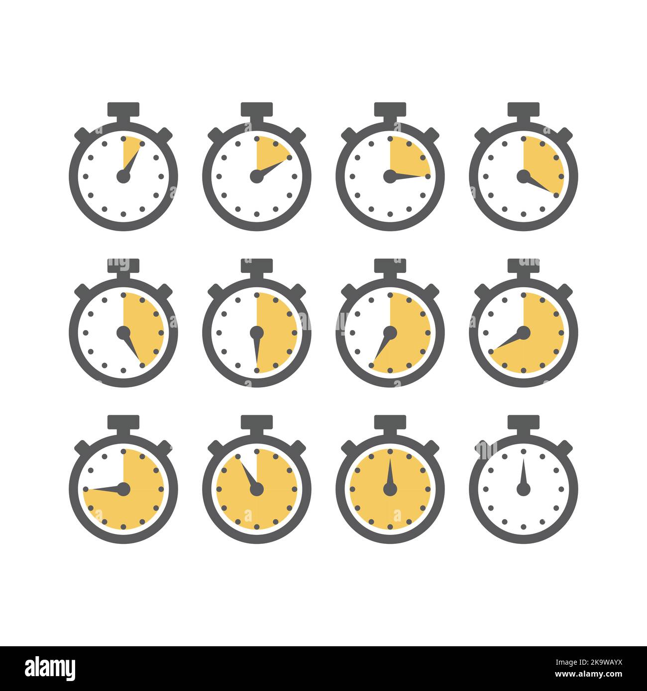 Timer Or Stopwatch With Minutes Scale Icon Set Chronometer For Time