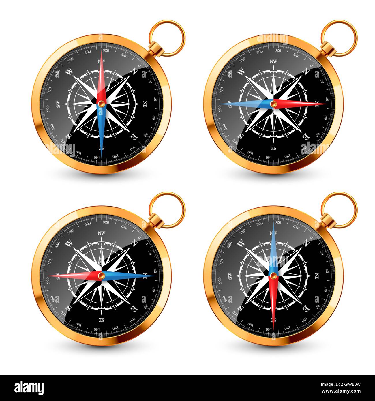 Realistic golden vintage compass with marine wind rose and cardinal ...