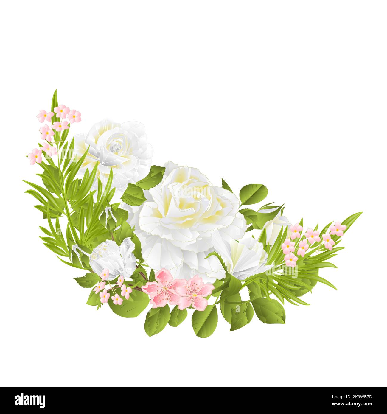 Floral crescent frame with white Roses festive on a white background ...