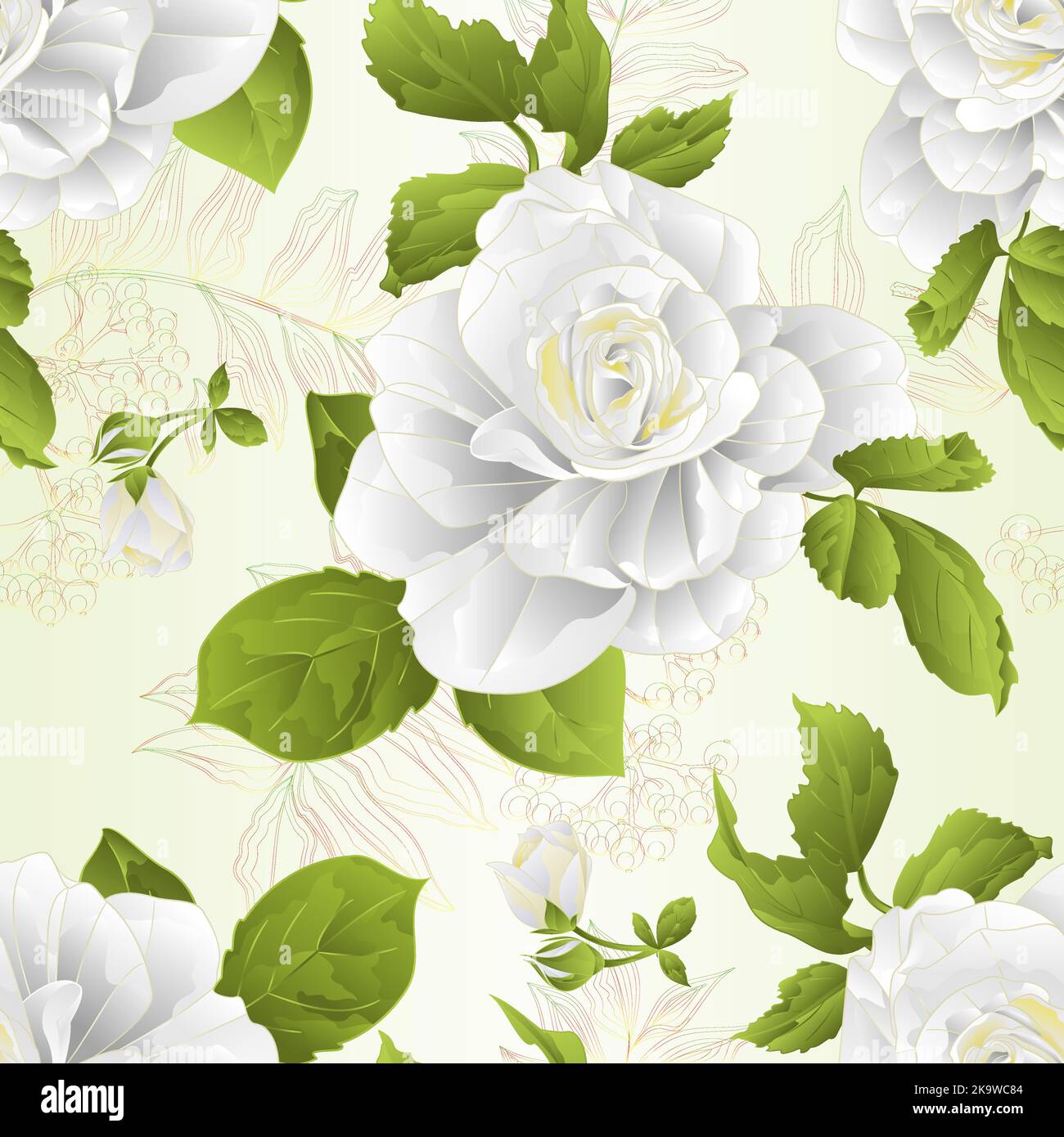 Seamless texture stem flower white rose and leaves vintage natural ...