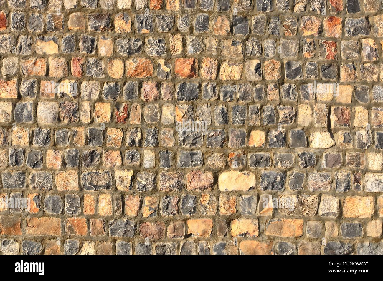 a Grey Yellow Stonewall Made From Flagstone And Sandstone Slabs ...
