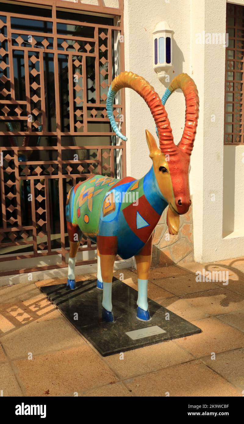 multicolored arabian oryxes (Oryx leucoryx) statue in the oman Stock ...