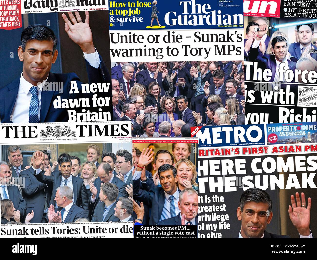 UK newspaper front pages on Tuesday, 25th October 2022, the day that ...