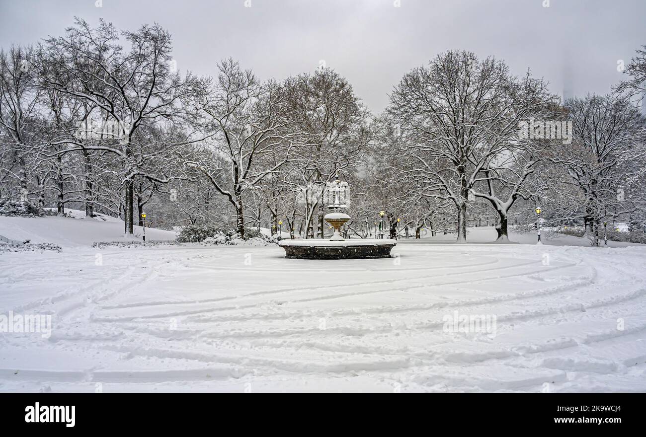 Central Park during snow storm in the early morning Stock Photo - Alamy