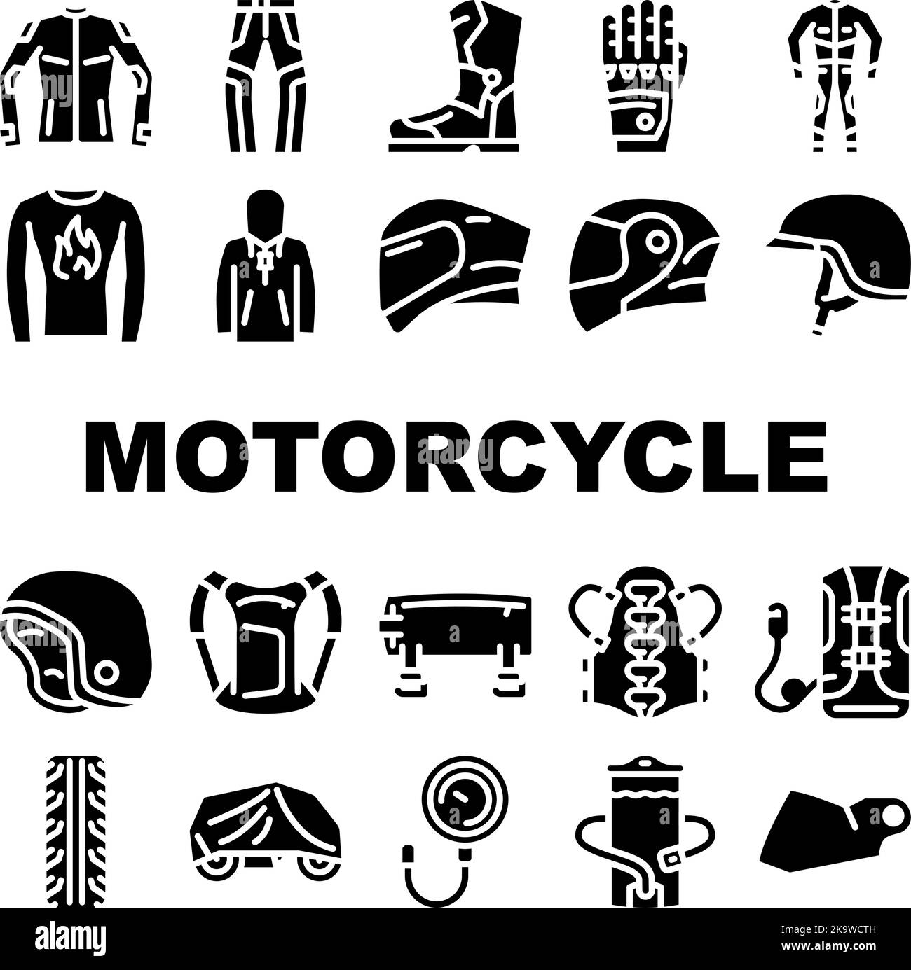 motorcycle accessories biker icons set vector Stock Vector Image & Art ...