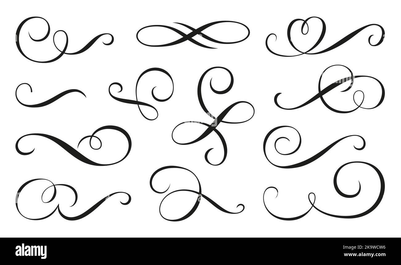 Swirl delimiter ornament, live line flourish set. Filigree vignette ...