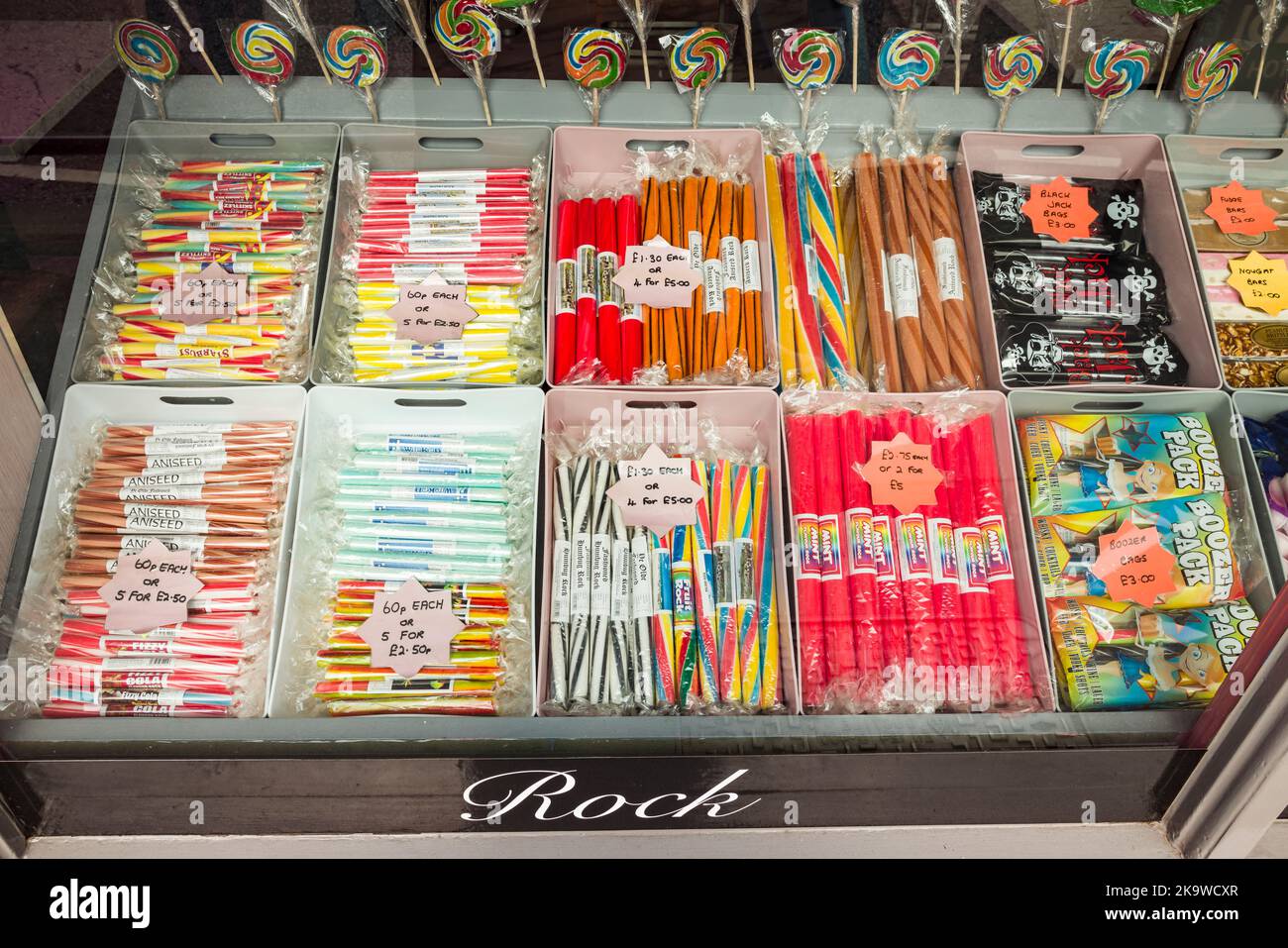WHITBY, UK - September 21, 2022. Sticks of rock (traditional English ...