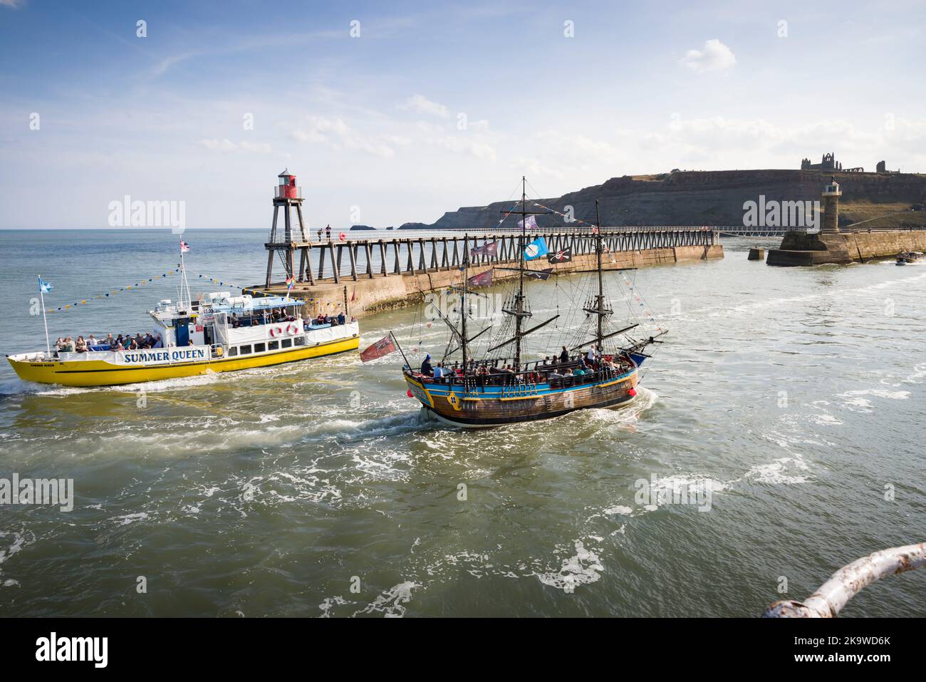 WHITBY, UK - September 21, 2022. Tourists boat trips in Whitby Harbour ...