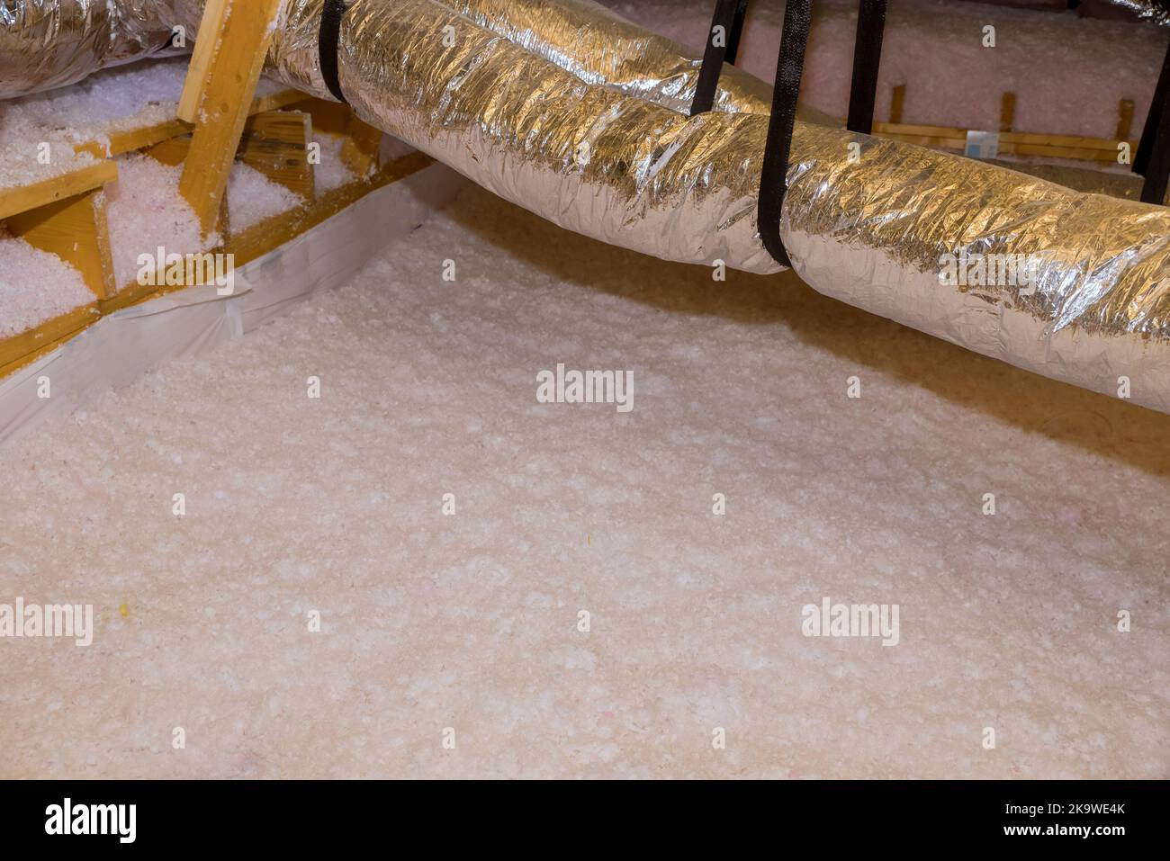 In order to build new home, eco wool insulation has been poured into ...