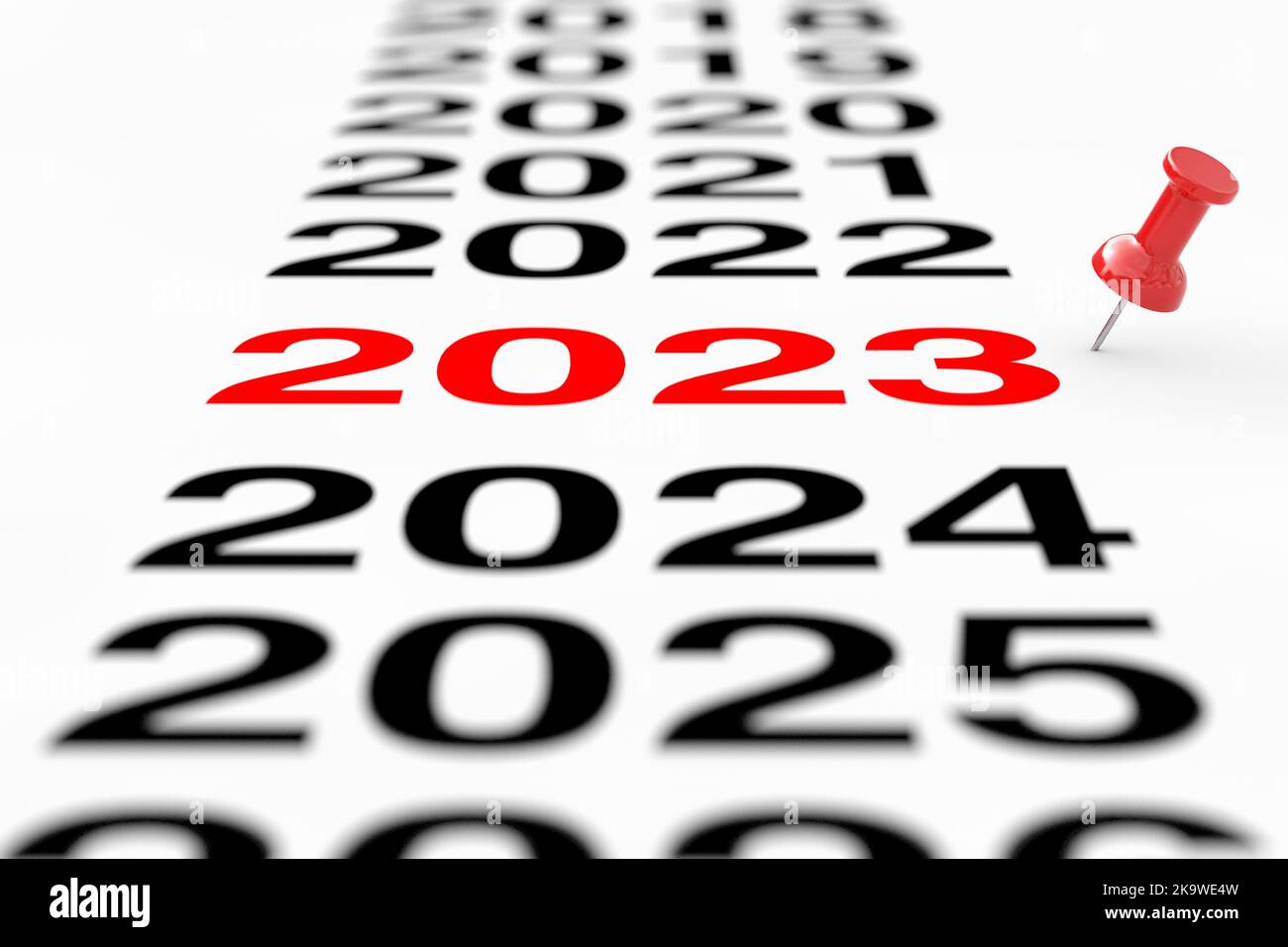 New 2023 Year Sign with Red Pin Marker on a white background. 3d ...