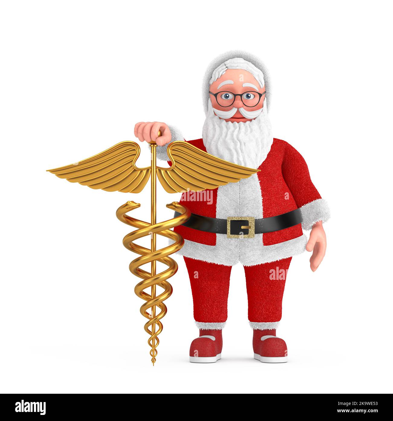 Cartoon Cheerful Santa Claus Granpa with Gold Medical Caduceus Symbol ...