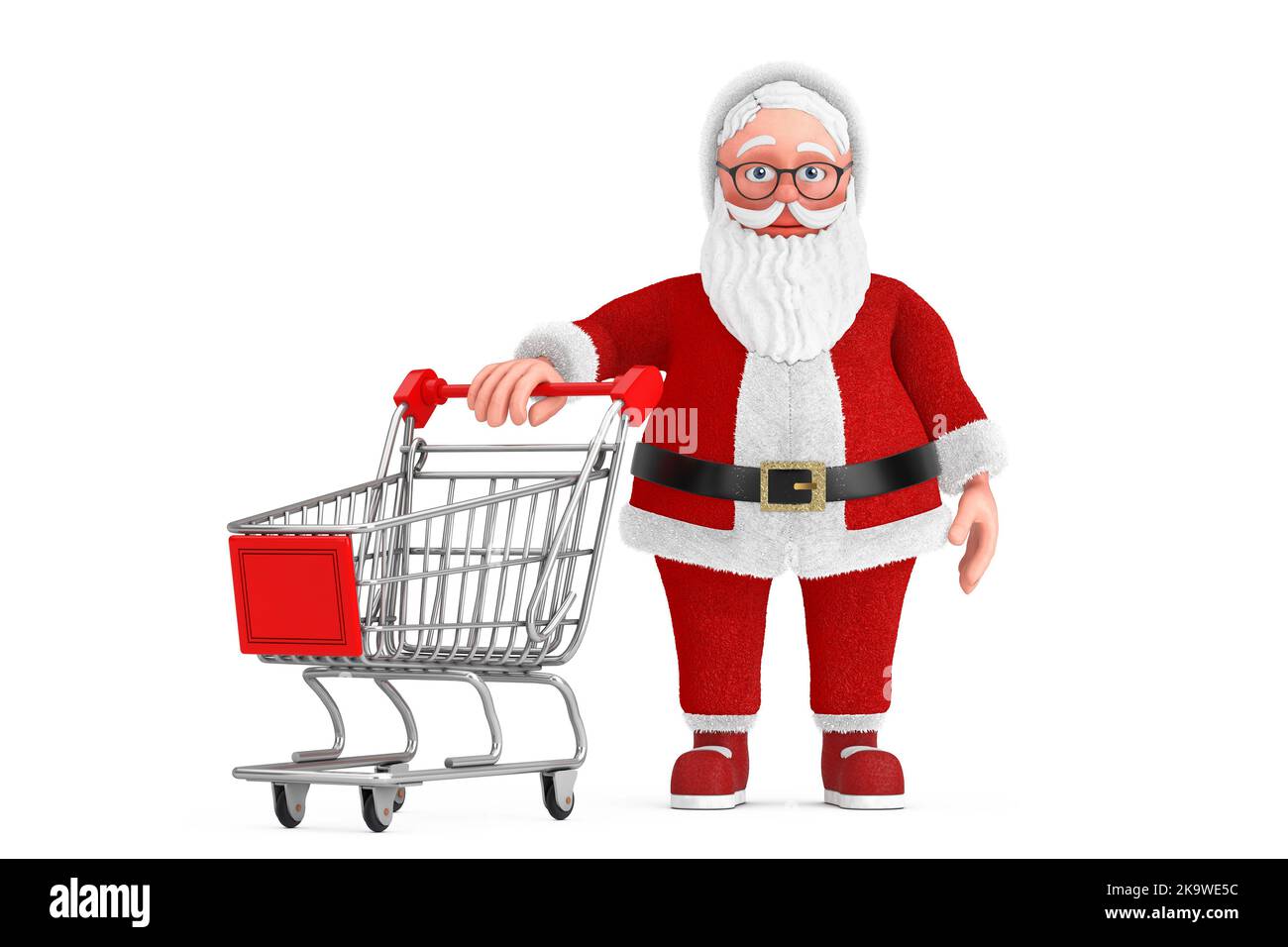 Cartoon Cheerful Santa Claus Granpa with Shopping Cart Trolley on a ...