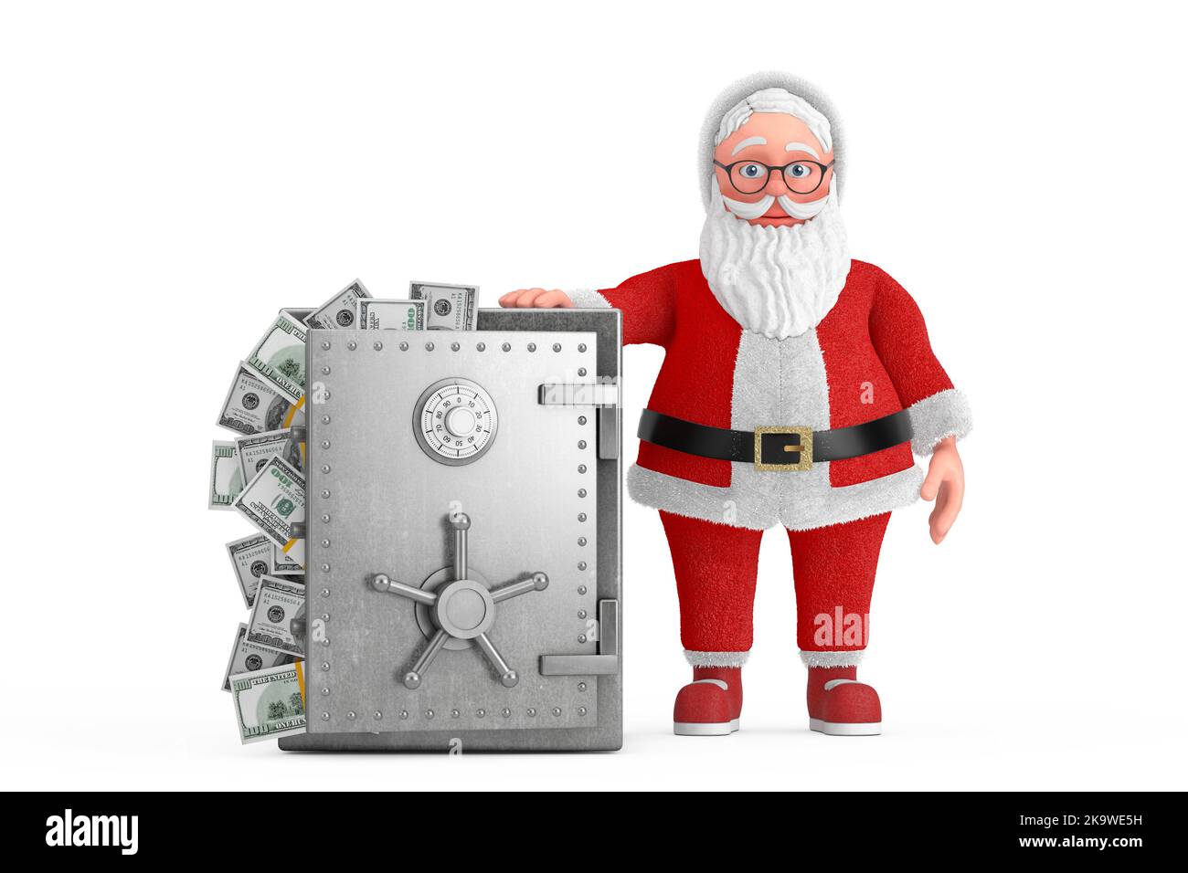 Cartoon Cheerful Santa Claus Granpa with Vault or Safe Box Full of ...