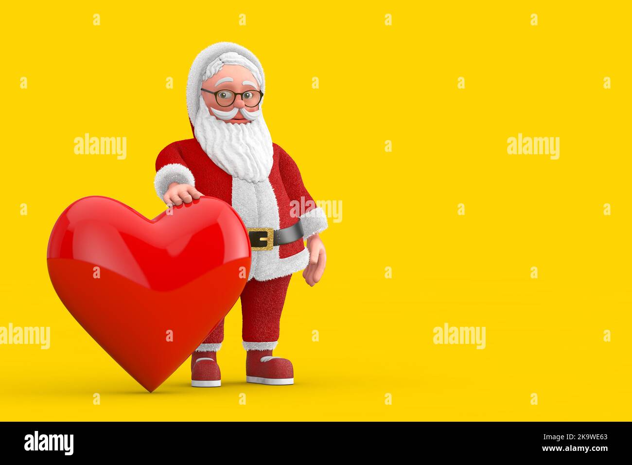 Cartoon Cheerful Santa Claus Granpa with Red Heart on a yellow ...
