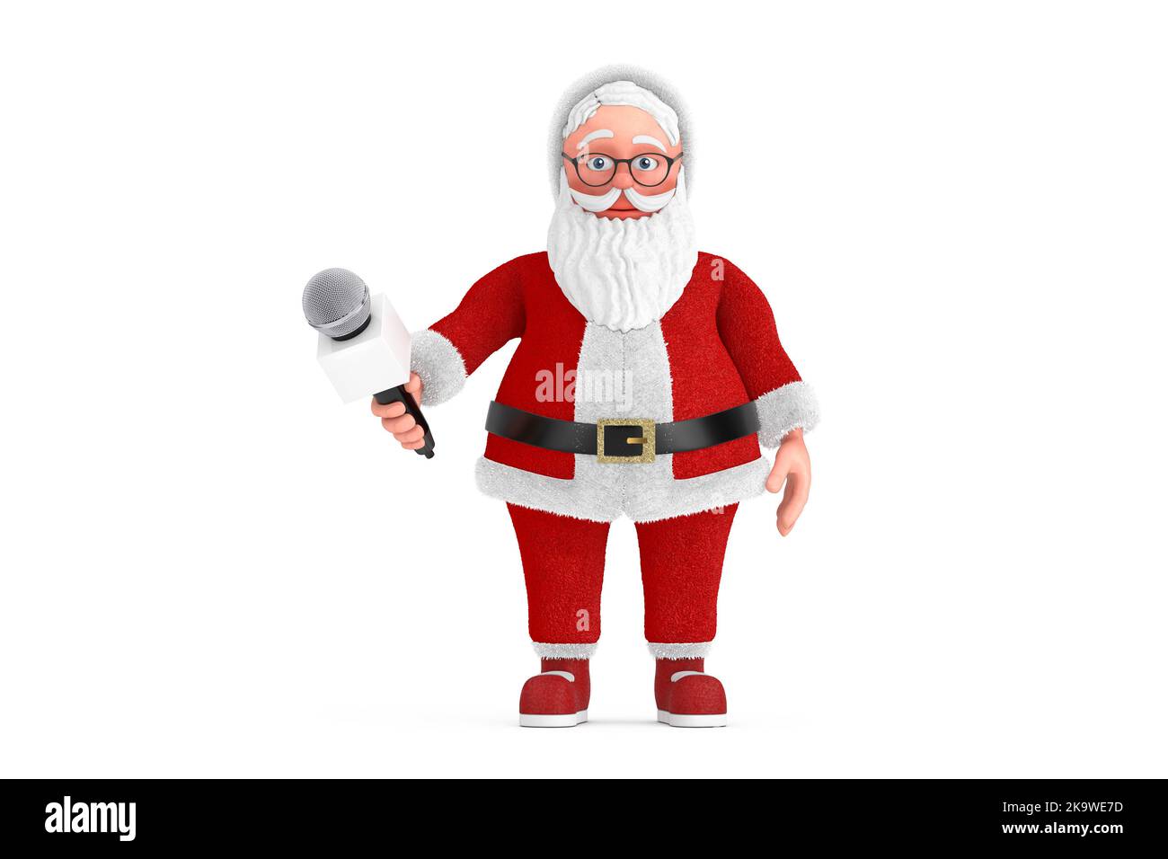 Cartoon Cheerful Santa Claus Granpa with Modern Chrome Microphone on a ...