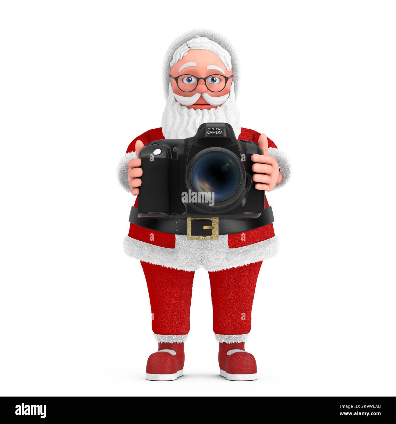 Cartoon Cheerful Santa Claus Granpa with Modern Digital Photo Camera on ...