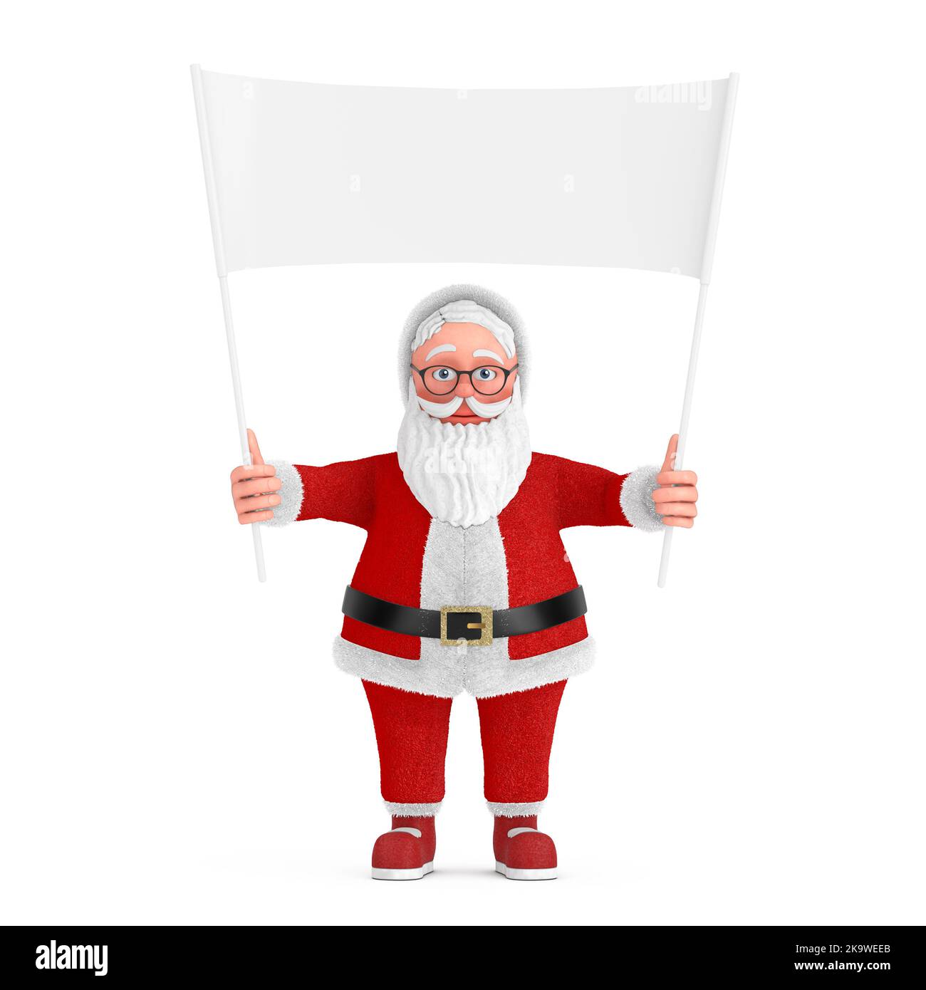 Cartoon Cheerful Santa Claus Granpa and Empty White Blank Banner with ...
