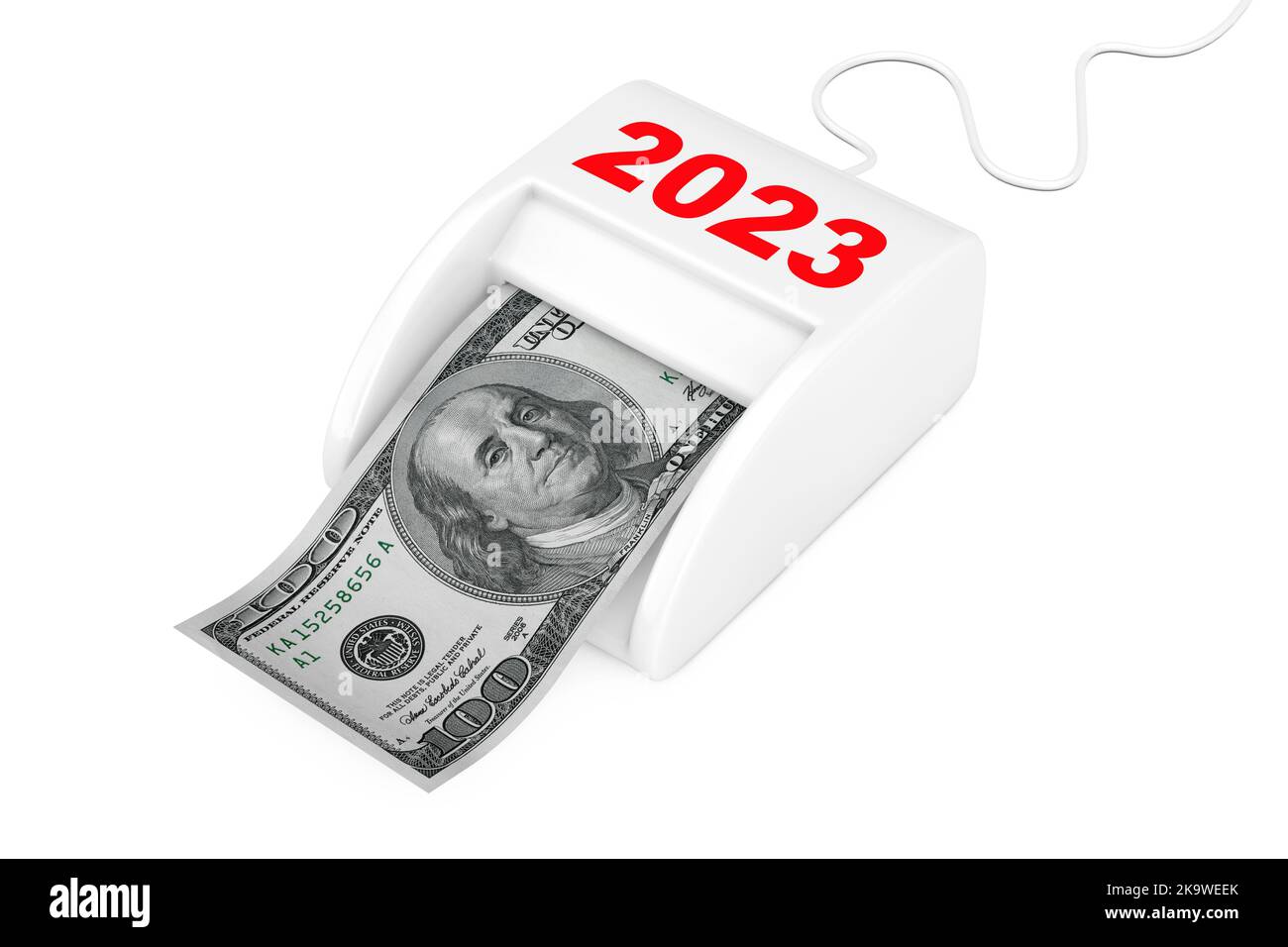 Make Money in 2023 New Year Concept. Money Maker 2023 New Year Machine with Dollars Banknote on ...