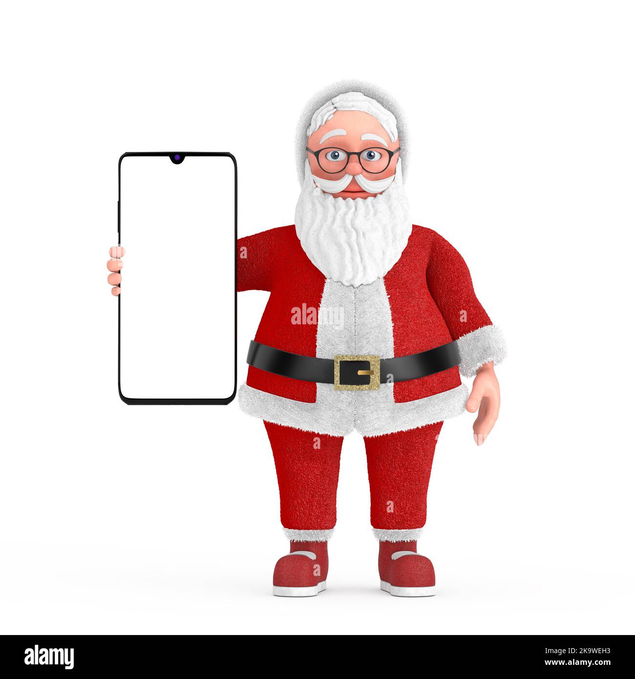 Cartoon Cheerful Santa Claus Granpa and Modern Mobile Phone with Blank ...