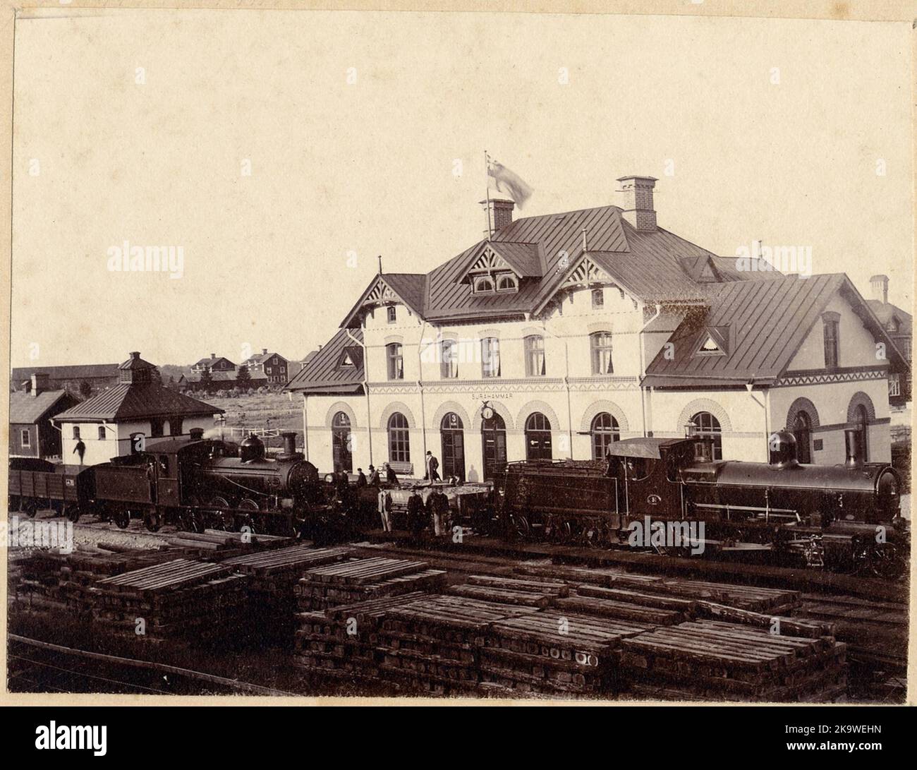 SWB Surahammar's station with locomotives 38 and 51 in 1900 Stock Photo ...