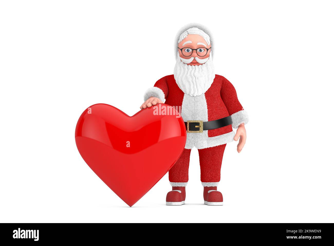Cartoon Cheerful Santa Claus Granpa with Red Heart on a white ...