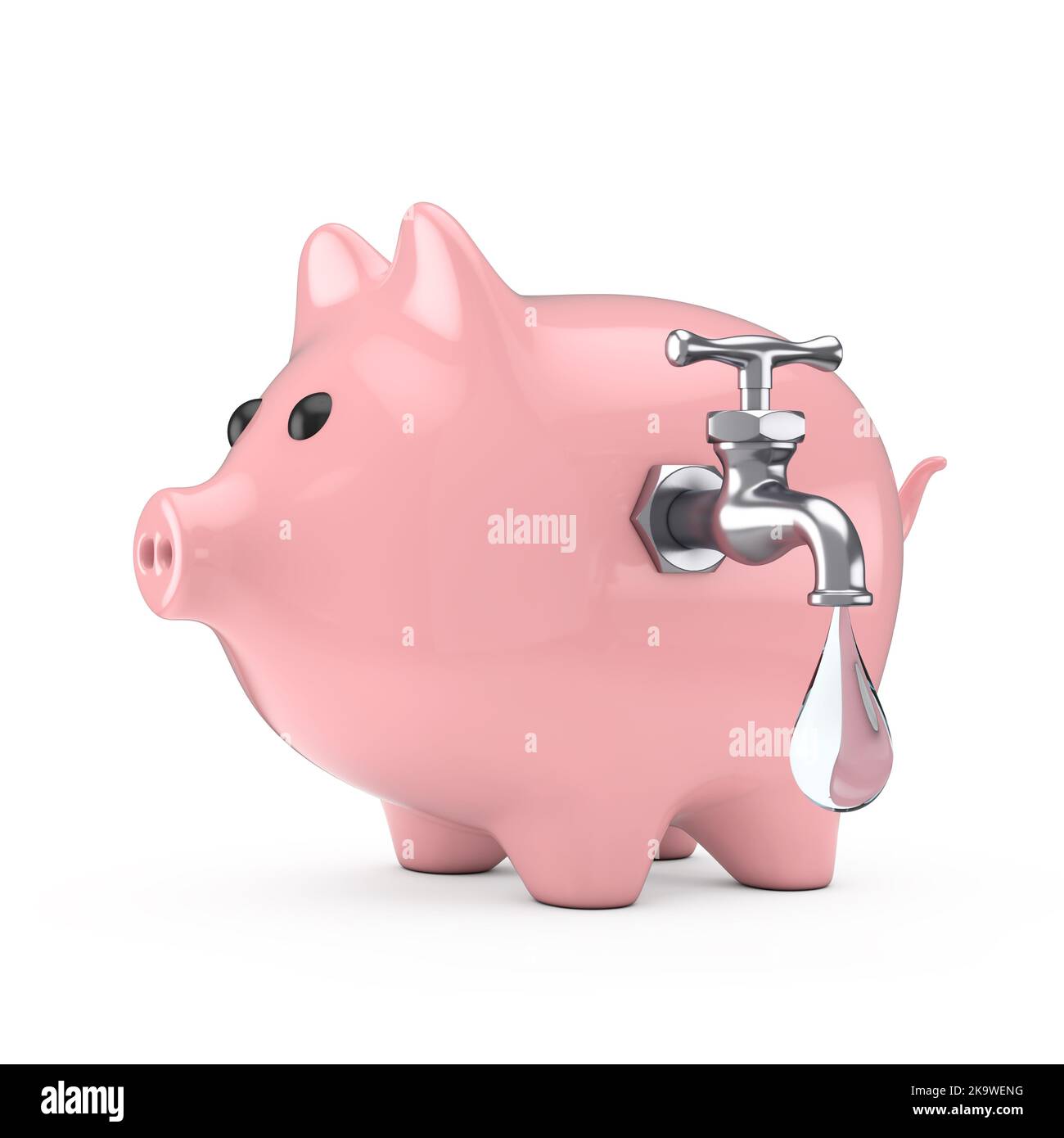 Water Saving Concept. Piggy Bank with Water Tap and Water Drop on a ...