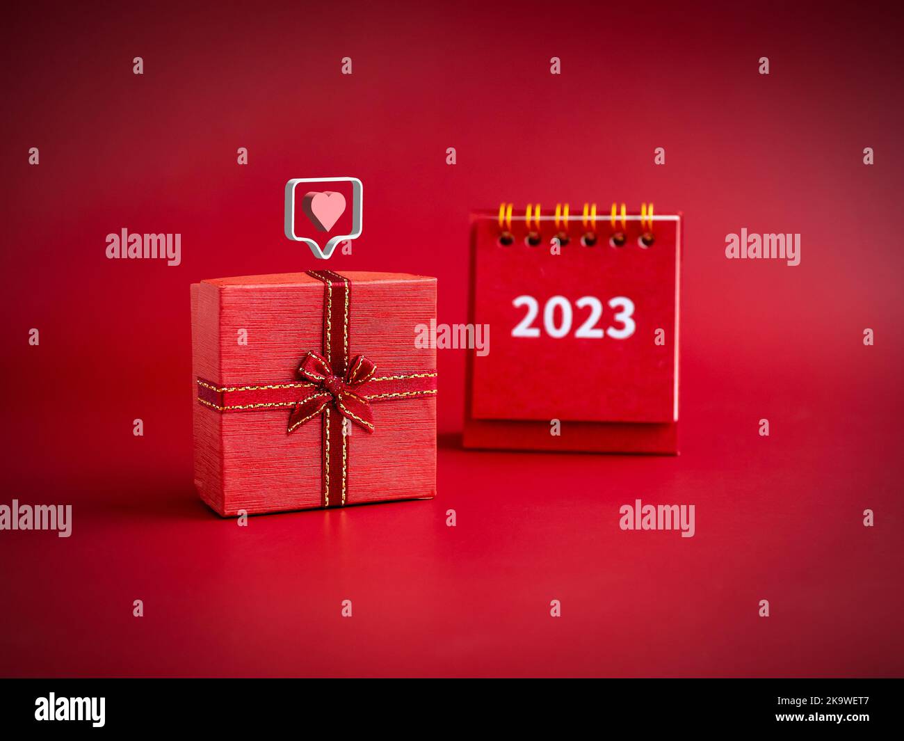 3d love like heart icons floating on small red present gift box with ...