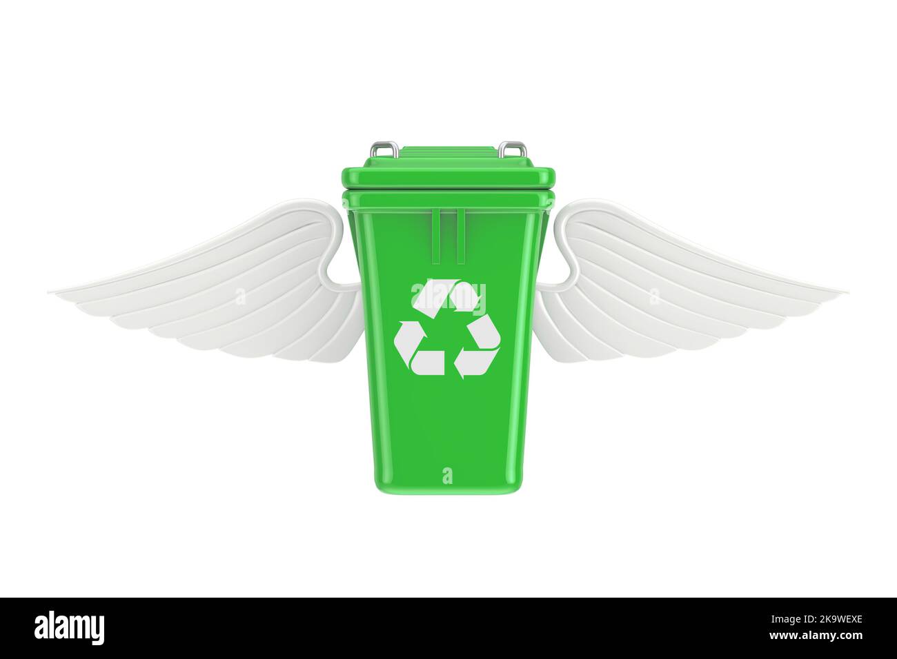Recycle Sign Green Garbage Trash Bin with Angel Wings on a white ...