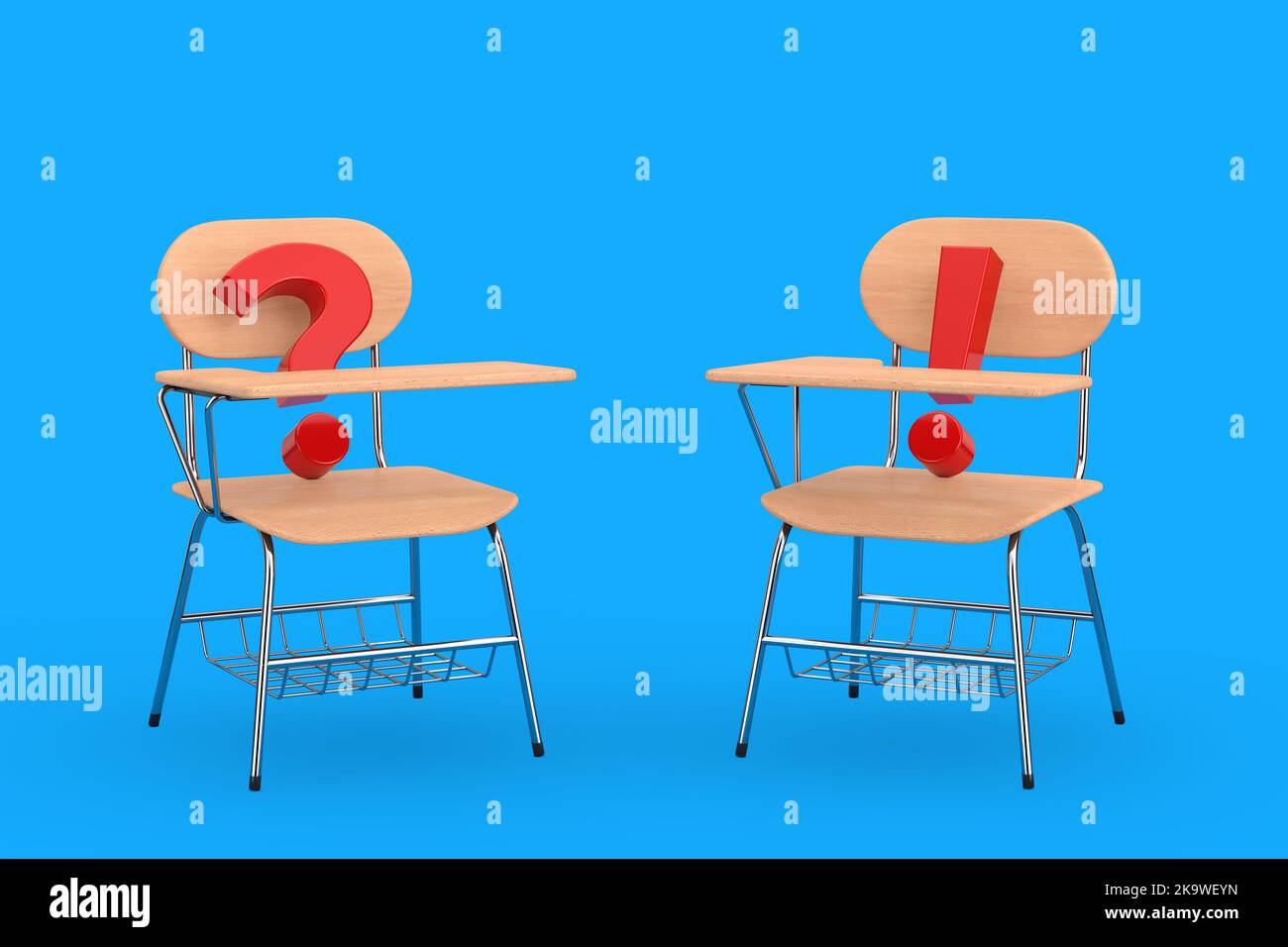 Wooden Lecture School or College Desk Table with Chairs and Question ...