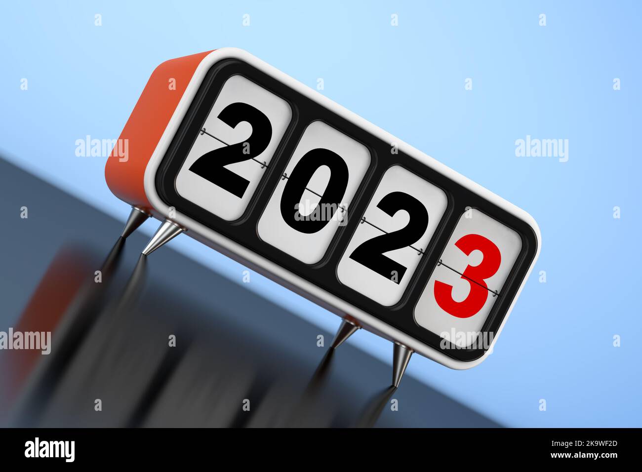 Retro Flip Clock with 2023 New Year Sign on a blue background. 3d ...