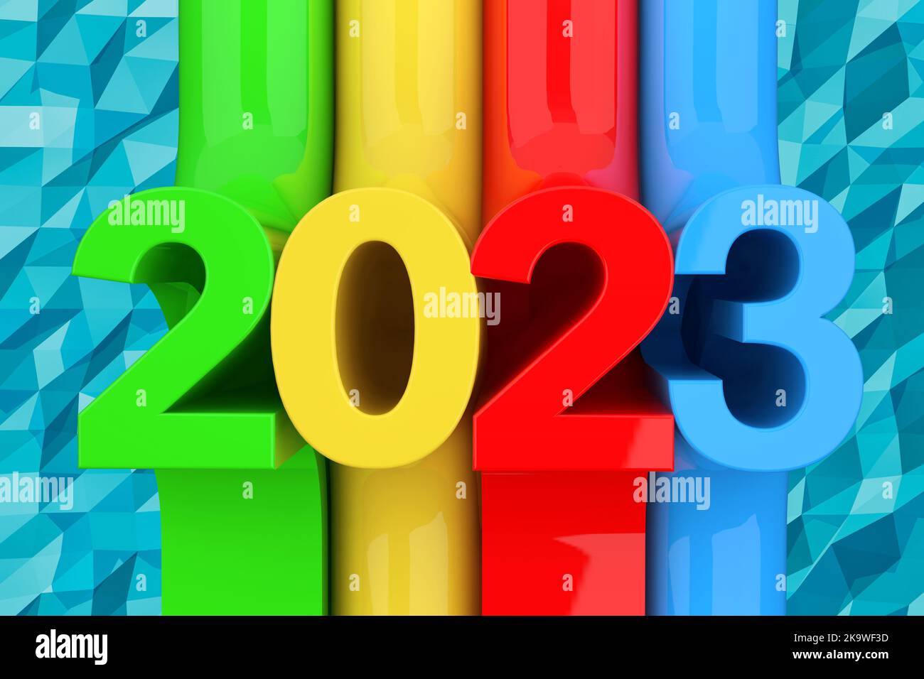 Abstract New 2023 Year Sign over blue lowpoly background. 3d Rendering ...