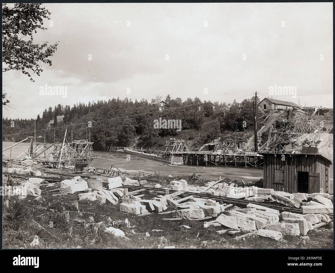 Construction of Bro over the Skellefte River on the line between ...