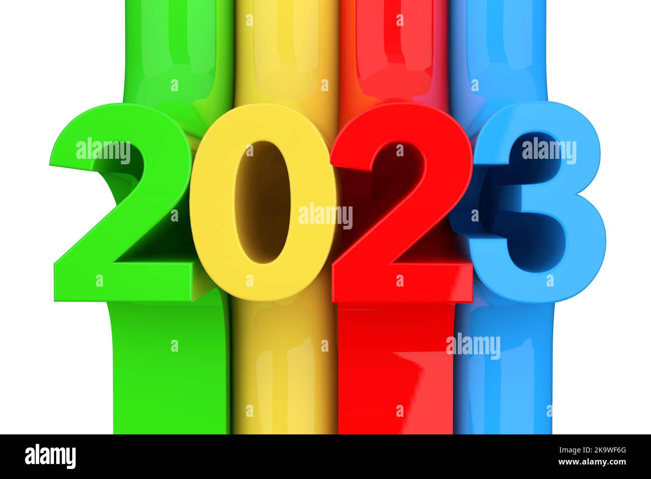 Abstract New 2023 Year Sign on a white background. 3d Rendering Stock ...