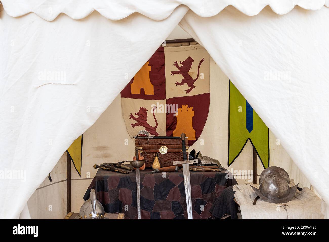 closeup in horizontal view of interior of a 17th century Spanish ...