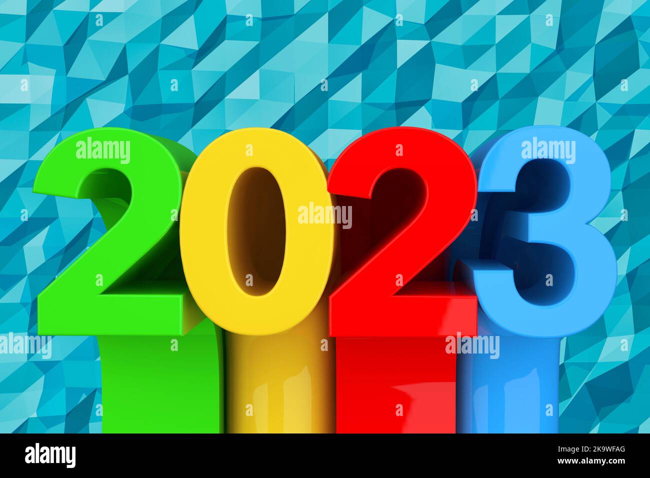 Abstract New 2023 Year Sign over blue lowpoly background. 3d Rendering ...