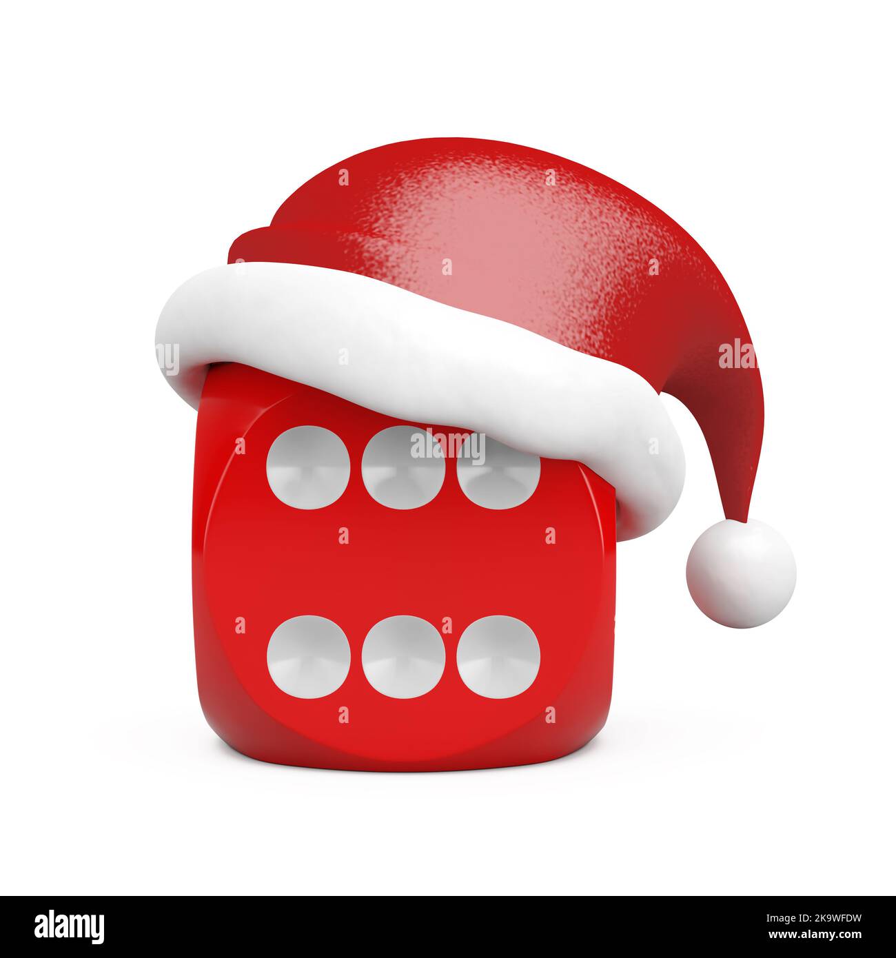 Red Game Dice Cube With Red Santa Claus Hat on a white background. 3d ...