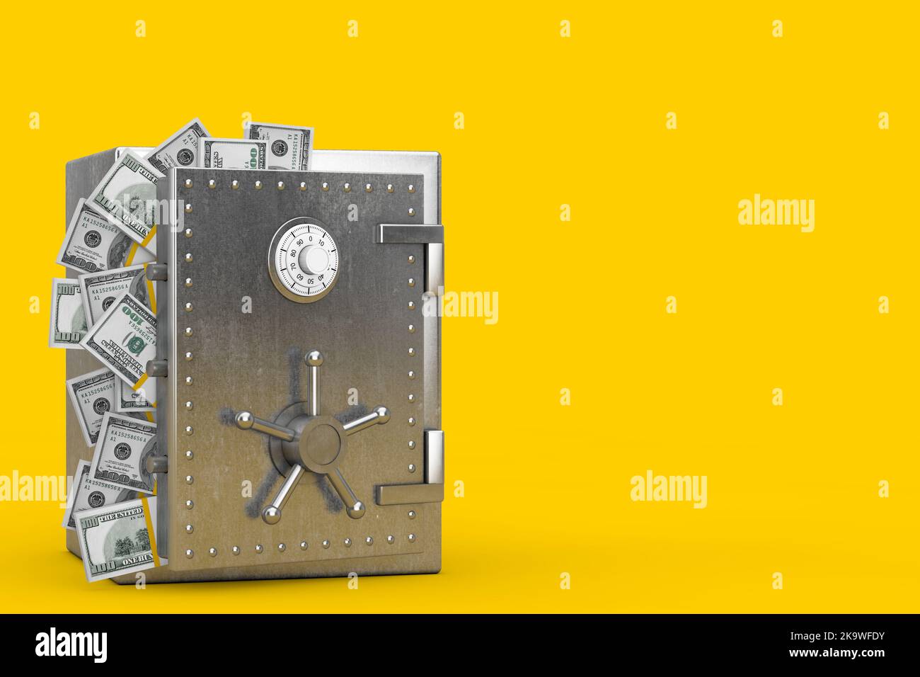 Vault or Steel Bank Safe Box Full of Dollar Bills on a yellow ...