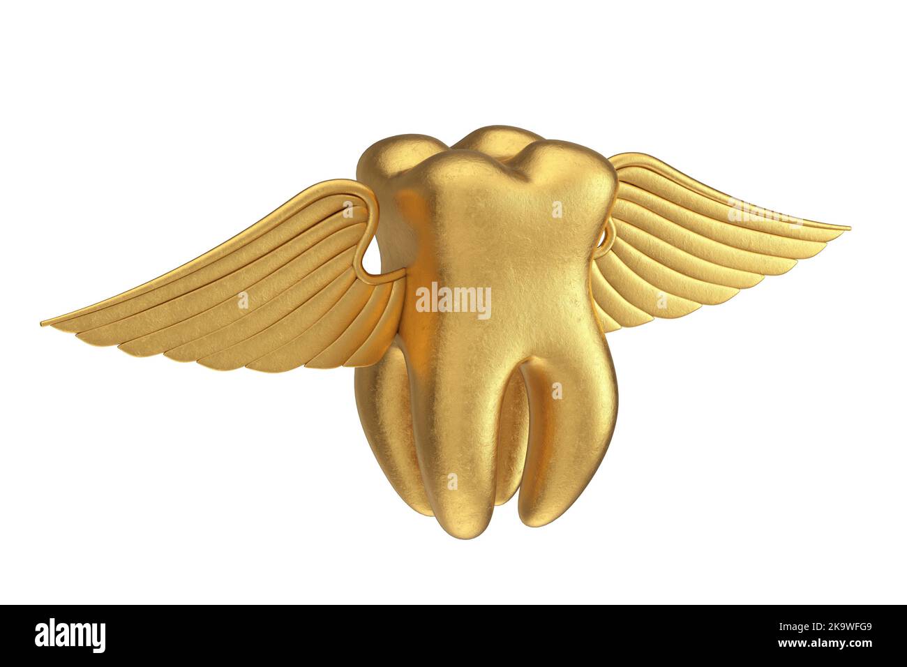 Golden Tooth with Angel Wings on a white background. 3d Rendering Stock ...