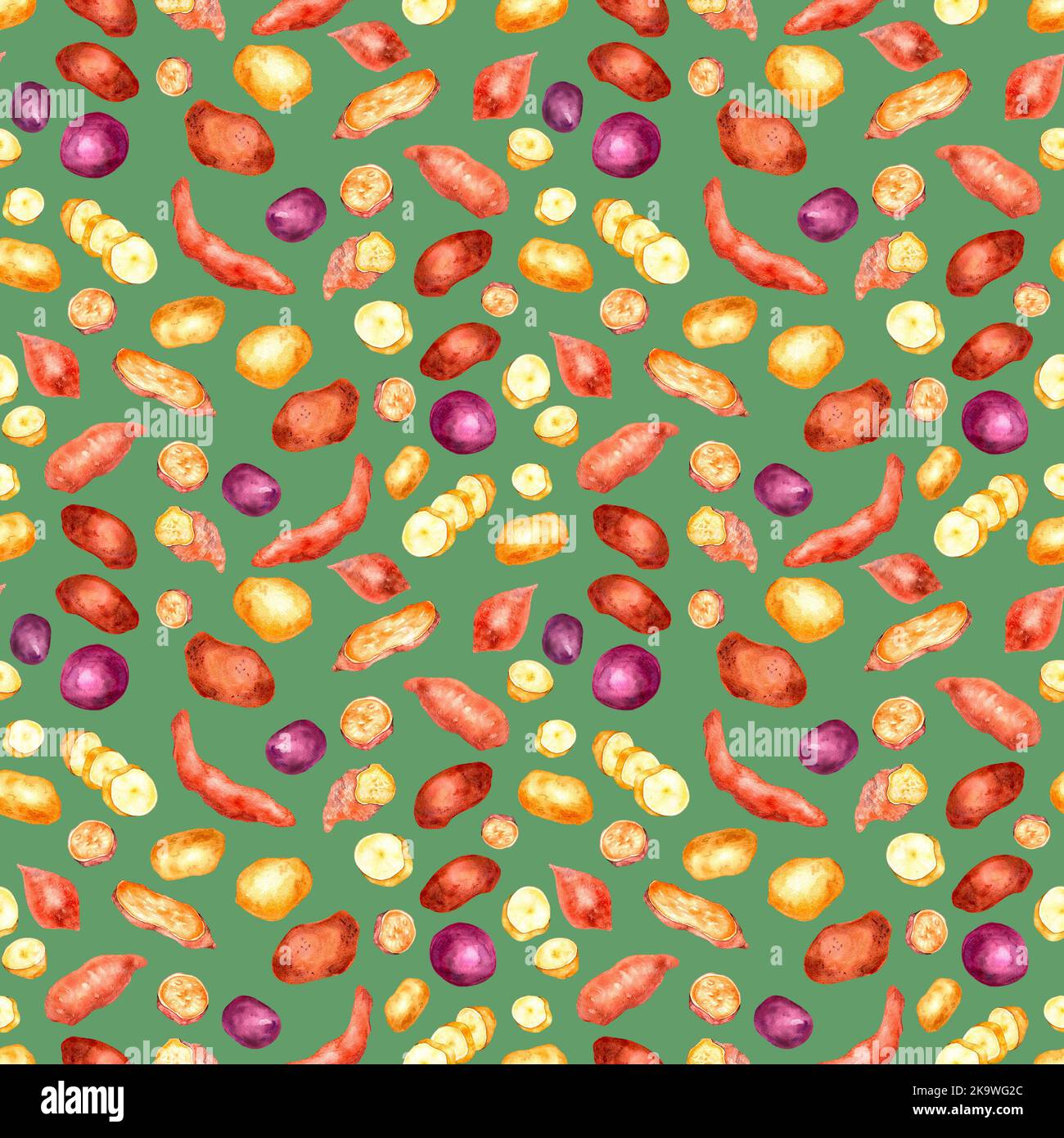 Seamless pattern of different varieties of potatoes watercolor ...