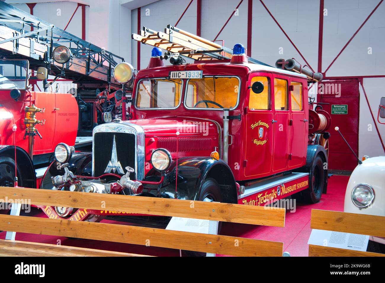 SPEYER, GERMANY - OCTOBER 2022: red MAGIRUS KS-15 1937 retro fire truck ...