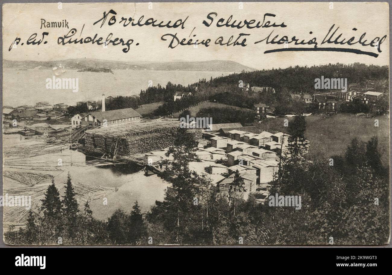 Air picture over Ramvik's sawmill Stock Photo - Alamy