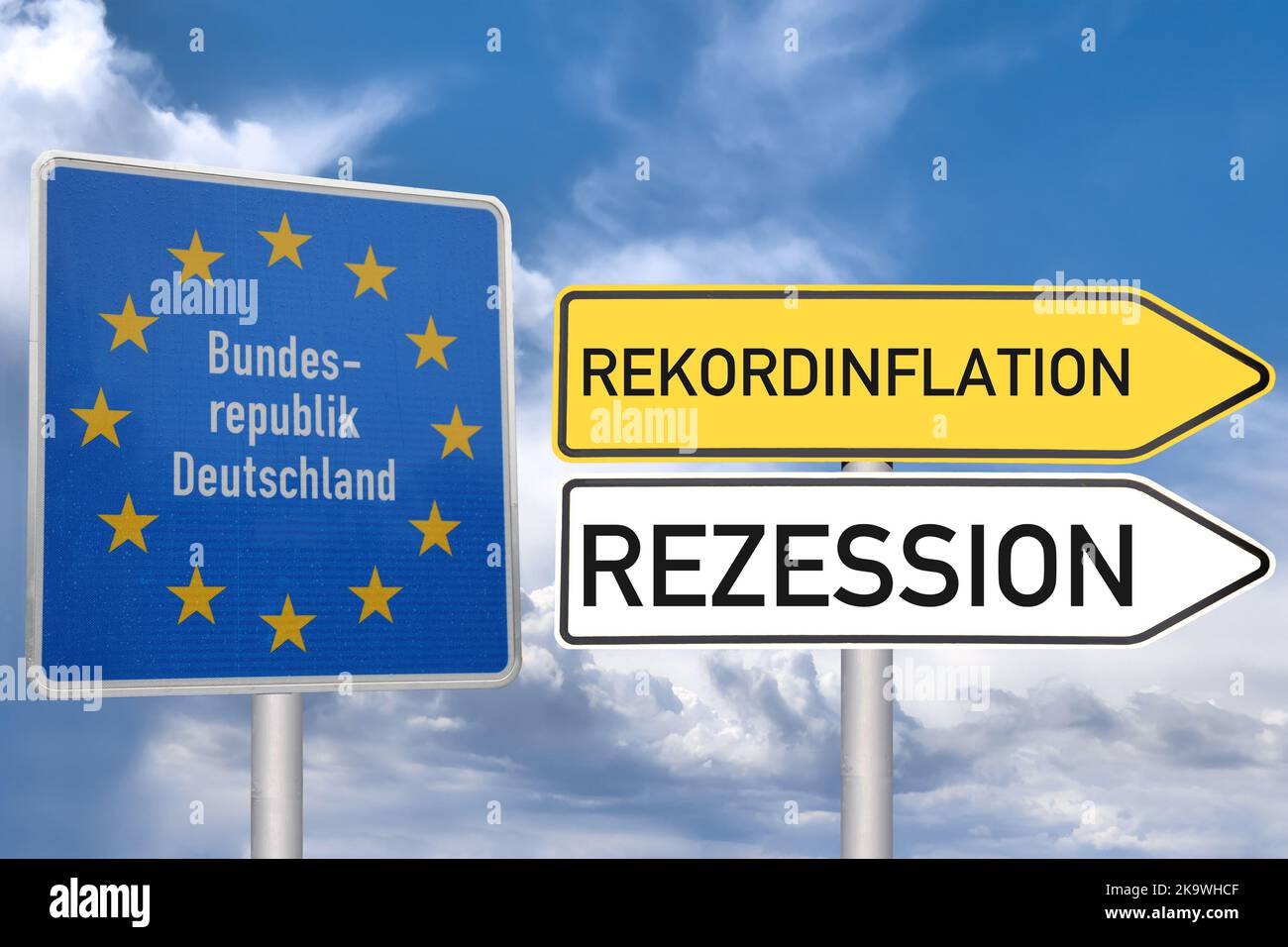 Symbolbild Rezession: Grenzschild der Bundesrepublik Deutschland ...