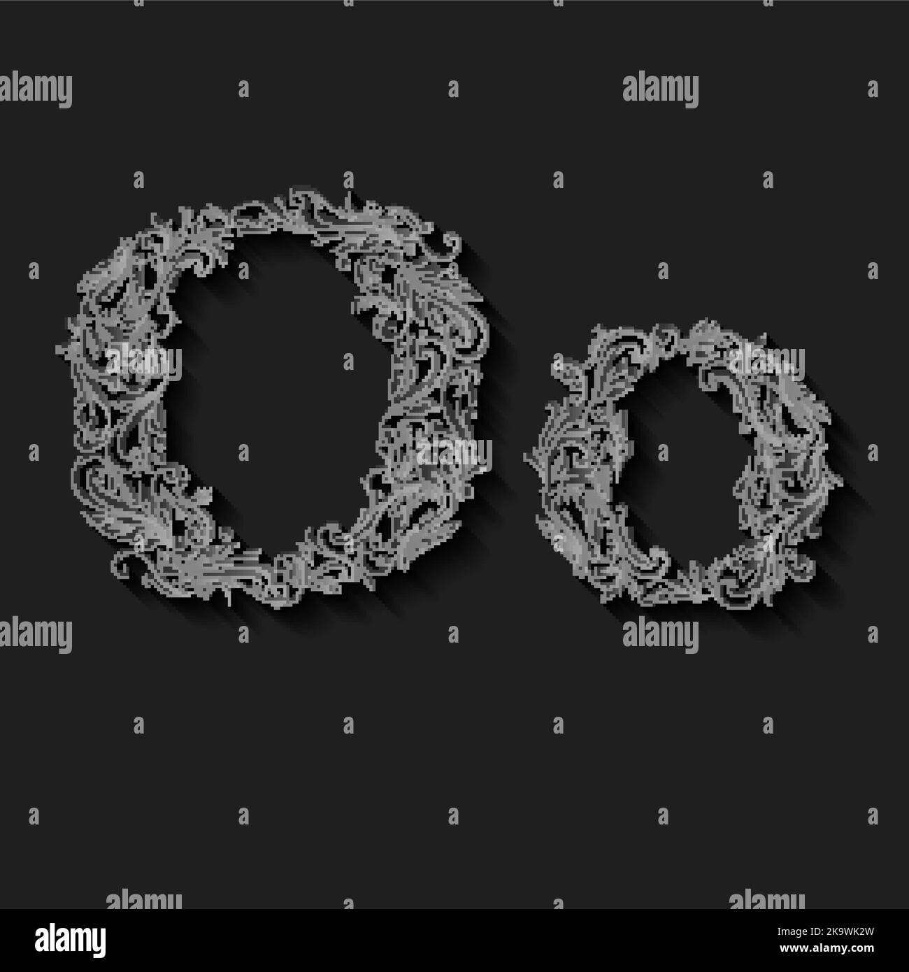 Handsomely decorated letter o in upper and lower case on black Stock ...