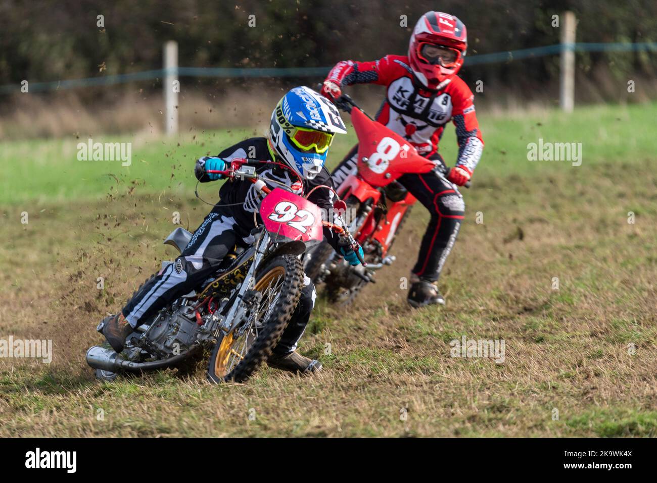 Archie Whitelam racing in a grasstrack motorcycle race. Donut Meeting ...
