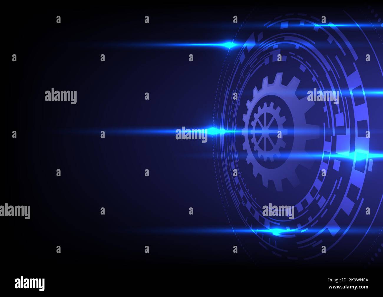 Abstract gear wheel on circuit board, electronic light on futuristic ...