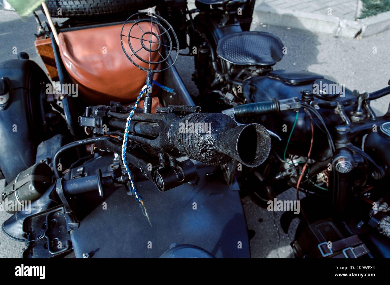 Old Tricar, Three-Wheeled Gray Motorcycle With A Sidecar Of German ...