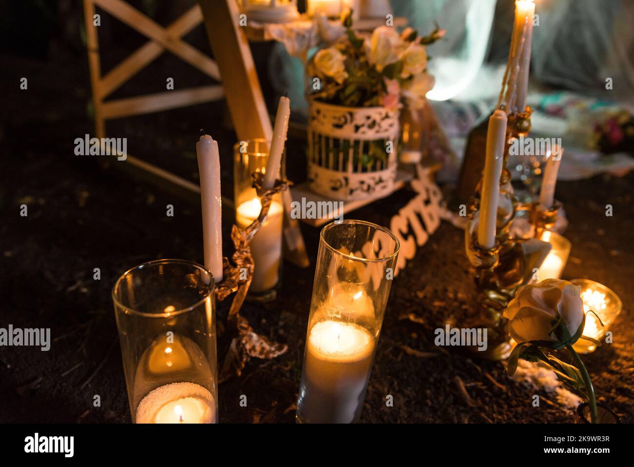 wedding decorations at night decor lights wedding stage Stock Photo - Alamy
