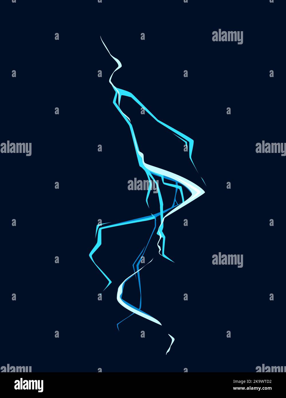 Blue lightning hit effect cartoon style design vector illustration on dark blue background Stock ...