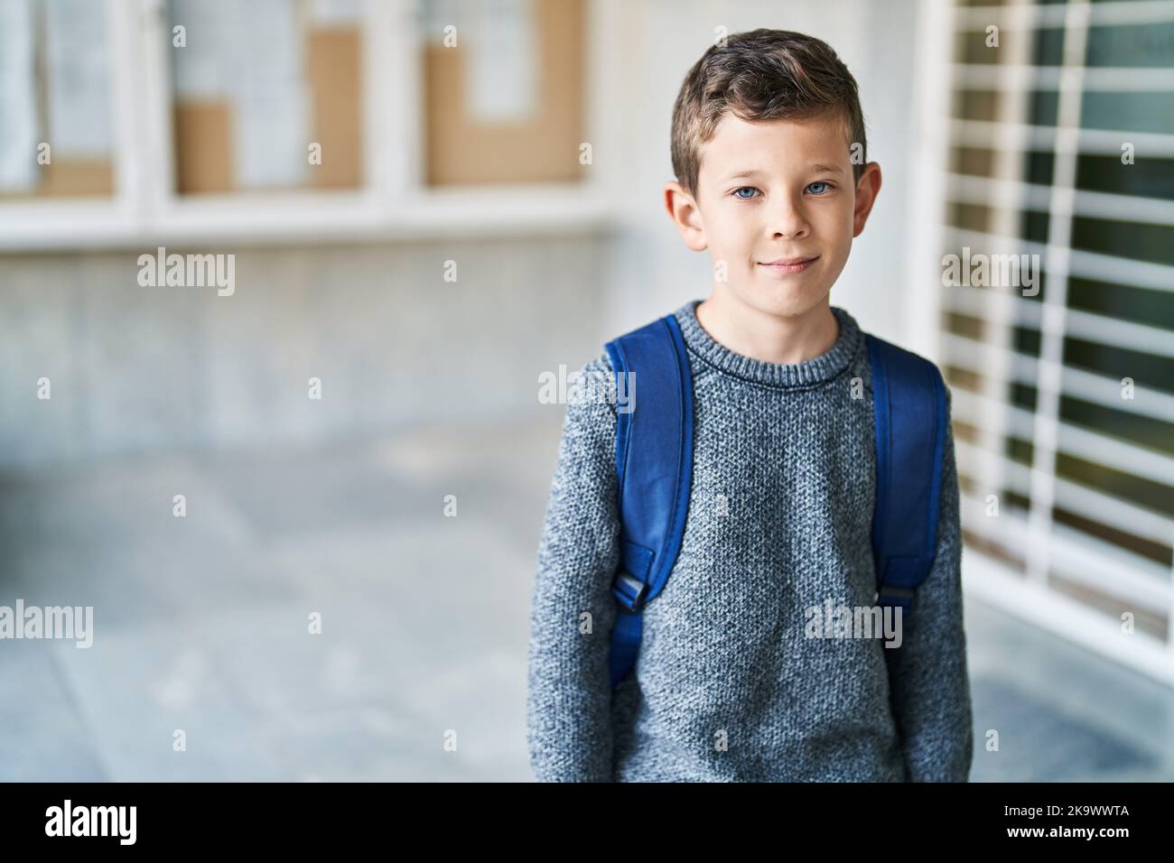 Blond child student smiling confident standing at school Stock Photo ...
